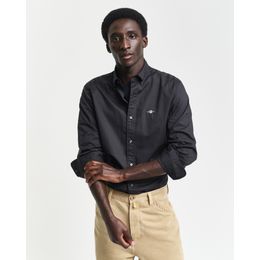 Langarmhemd Gant "Slim Fit Popeline Hemd leichte Baumwolle strapazierf&auml;hig pflegeleicht", Herren, Gr. M, N-Gr, schwarz, Popeline, Obermaterial: 100% Baumwolle, unifarben, slim fit h&uuml;ftbedeckend, mit Knopf,&Auml;rmel mit &Auml;rmelschlitz runde 1-Knopf-Manschette, Hemden Langarmhemd, mit klassischer Logostickerei auf der Brust
