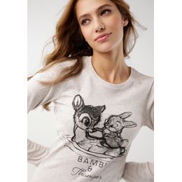 Langarmshirt Kangaroos "Bambi & Klopfer", Damen, Gr. 44/46, beige (natur, meliert), Rippware, Obermaterial: 50% Baumwolle, 50% Polyester, bedruckt, figurbetont h&uuml;ftbedeckend, Rundhals, Shirts Langarmshirt, Langarm, sehr figurbetont, unifarben, Rundhalsausschnitt, Topseller