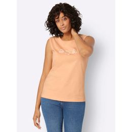 Shirttop Casual Looks, Damen, Gr. 46, rot (apricot), 100% Baumwolle, gemustert, unifarben, Rundhals, Tops Shirttop