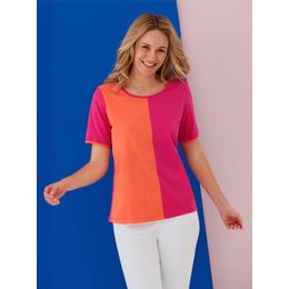 Kurzarmshirt Classic Basics "Kurzarm-Shirt", Damen, Gr. 40, orange (orange, pink), 100% Baumwolle, gemustert, mehrfarbig, Rundhals, Shirts Kurzarmshirt
