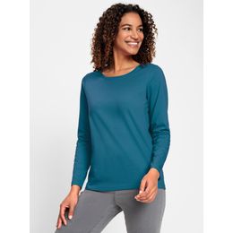 Rundhalsshirt "Rundhals-Shirt", Damen, Gr. 50, blau (topas), 95% Baumwolle, 5% Elasthan, unifarben, Rundhals, Shirts Rundhalsshirt