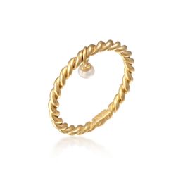 Perlenring Elli "Ring Bandring Stapelring Kordel Twist Perle 925 Silber" Gr. 52, gold, Fingerringe, Damen, 52, ohne Stein, Silber 925 (Sterlingsilber), 3mm, Perlenring