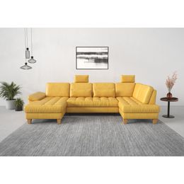 Sit & More Wohnlandschaft SIT & MORE "Westham U-Form", gelb (dijon), B:338cm H:88cm T:172cm, 100% Polyester, Sofas, Wohnlandschaft, wahlweise mit Bettfunktion, Bettkasten, Sitztiefenverstellung