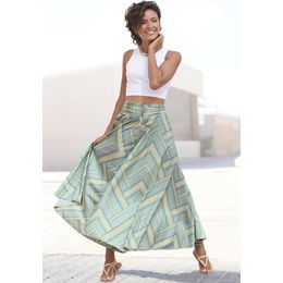 Hosenrock Lascana, Damen, Gr. 44, bunt (mint, gelb, blau bedruckt), Web, Obermaterial: 100% Polyester, bedruckt, figurumspielend kn&ouml;chelfrei, R&ouml;cke Hosenrock, aus glatter Ware, Culotte, extraweites Bein, Topseller
