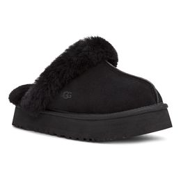 UGG Australia Pantoffel UGG "DISQUETTE", Damen, Gr. 6 (37), schwarz, Lammfell, Veloursleder, Schuhe Pantoffel, Homeslippers, Hausschuh, Clog mit angesagtem Plateau