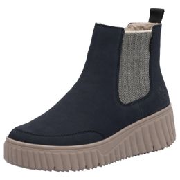 Chelseaboots Rieker, Damen, Gr. 41, blau (nachtblau), Nubuklederimitat, Schuhe Chelseaboots, Schlupfboots, Keilstiefelette mit Anziehlasche