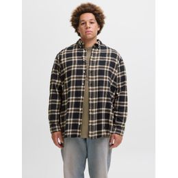 Jack & Jones PlusSize Langarmhemd "JJECLASSIC FLANNEL CHECK SHIRT LS SN PLS", Herren, Gr. 4XL, N-Gr, schwarz, Web, Obermaterial: 100% Baumwolle, JACK & JONES PLUSSIZE, unifarben, regular fit, Hemden Langarmhemd