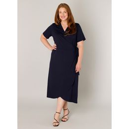 Wickelkleid Base Level Curvy "Abbie", Damen, Gr. 50, N-Gr, blau (navy dunkelblau), Jersey, Obermaterial: 94% Viskose, 6% Elasthan, unifarben, figurumspielend ca. Mitte Wade, V-Ausschnitt, Kleider Wickelkleid, Weich flie&szlig;ende Viskose-Mischqualit&auml;t