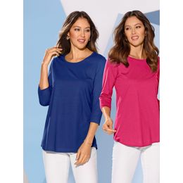 Longshirt Classic Basics "Doppelpack Shirts", Damen, Gr. 46, bunt (royalblau, pink), 100% Baumwolle, unifarben, Rundhals, Shirts Longshirt