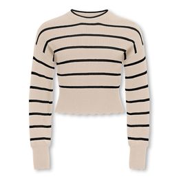 Strickpullover KIDS Only "KOGIBI LS O-NECK PULLOVER CP KNT NOOS", M&auml;dchen, Gr. 110/116, beige (wei&szlig;cap gray stripes:schwarz), Strick, Obermaterial: 50% Viskose, 27% Nylon, 23% Polyester, gestreift, regular fit taillenlang, Rundhals, B&uuml;ndchen, Pullover Strickpullover