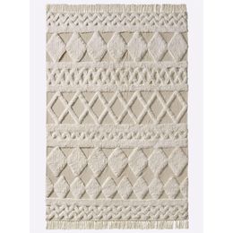 Teppich HEINE HOME Gr. 3, beige (ecru), B:160cm H:12mm L:230cm, Baumwolle, Kunstfaser, Polyester, Teppiche, Teppich
