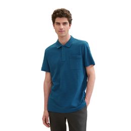 Poloshirt Tom Tailor, Herren, Gr. S, blau (moss blau), Jersey, Obermaterial: 100% Baumwolle, Strukturmuster, regular fit taillenbedeckt, ohne Ausschnitt, Shirts Poloshirt, mit Struktur