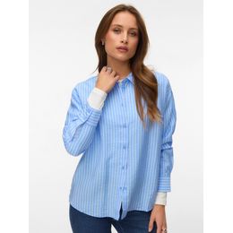 V&eacute;ro Moda Hemdbluse VERO MODA "VMKAJA LS SHIRT WVN", Damen, Gr. XL, vista blau stripes:sandra, Obermaterial: 83% Viskose, 17% Nylon, gestreift, regular fit, Blusen Hemdbluse, mit Streifen