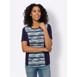 Kurzarmshirt Classic Basics "Shirt", Damen, Gr. 38, blau (marine, hellblau, bedruckt), 100% Baumwolle, gemustert, Rundhals, Shirts Kurzarmshirt