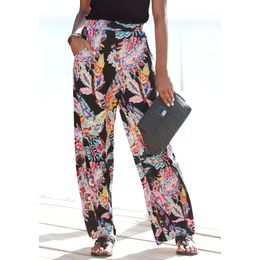 Palazzohose Buffalo, Damen, Gr. 44, N-Gr, bunt (schwarz, bunt bedruckt), Jersey, Obermaterial: 100% Viskose, bedruckt, figurumspielend lang, Hosen Palazzohose, aus Viskosejersey im Alloverprint mit Taschen, Topseller