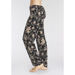 Haremshose Buffalo, Damen, Gr. 44/46, N-Gr, schwarz (schwarz mit blumen), Web, Obermaterial: 100% Viskose, bedruckt, bequem lang, Hosen Haremshose, mit gerafftem Umschlagbund