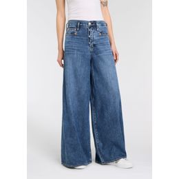 Weite Jeans Herrlicher "Shyra Palazzo Denim Light", Damen, Gr. 26, N-Gr, worn, Denim/Jeans, Obermaterial: 50% Baumwolle, 40% Lyocell, 10% Modal, loose fit, Jeans Weite Jeans