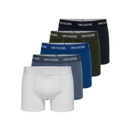 Only & Sons Boxershorts ONLY & SONS "ONSTREY SOLID BOXER 5PACK OTL", Herren, Gr. M, 5 Stk., wei&szlig; detail:limgoes, rosin, schwarz navy, indigo, Jersey, Obermaterial: 68% Baumwolle, 27% Polyester, 5% Elasthan, unifarben, bequem, Unterhosen Boxershorts