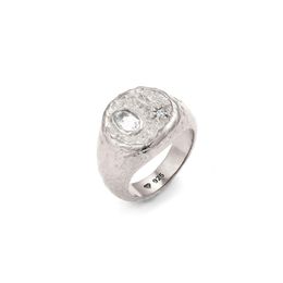 Siegelring HAZE & GLORY "Ring Siegelring Sonne Topas Wei&szlig; 925 Sterling Silber" Gr. 58, silber, Fingerringe, Damen, 58, Silber 925 (Sterlingsilber), Siegelring