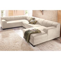 Wohnlandschaft Home Affaire "Falk klare Linien, zeitlos und komfortabel, U-Form", beige (creme), B:320cm H:77cm T:90cm, Luxus-Microfaser (100% Polyester);Microfaser PRIMABELLE (100% Polyester);Microfaser in Antiklederoptik (100% Polyester), Sofas, Wohnlandschaft, mit Federkern und wahlweise mit Bettfunktion