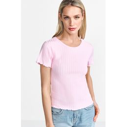 Kurzarmshirt RICHROYAL, Damen, Gr. XS, spring blush, Single Jersey, Obermaterial: 70% Viskose, 27% Polyester, 3% Elasthan, unifarben, figurbetont normal, tiefer Rundhals, eingesetzt,&Auml;rmel ohne &Auml;rmelschlitz gewellter Abschluss, Shirts Kurzarmshirt, Mit gewelltem Saum an Rumpf und &Auml;rmeln