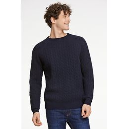 Strickpullover LINDBERGH, Herren, Gr. M, navy, Strick, Obermaterial: 80% Wolle, 20% Polyamid, unifarben, relaxed fit h&uuml;ftbedeckend, Rundhals, Strickb&uuml;ndchen, Pullover Strickpullover, mit Zopfmuster, hoher Wollanteil