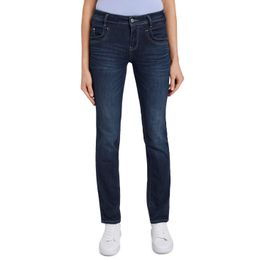 Gerade Jeans Tom Tailor "Alexa Straight", Damen, Gr. 32, L&auml;nge 32, blau (schwarz stone washed), Denim/Jeans, Obermaterial: 69% Baumwolle, 20% Polyester, 9% Viskose, 2% Elasthan, unifarben, bequem lang, Jeans Gerade Jeans, mit Kontrastn&auml;hten, Topseller