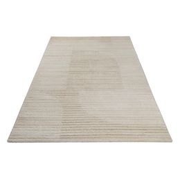 Teppich Wecon Home "Sven", beige (creme,beige), B:140cm H:18mm L:200cm, Kunstfaser, Teppiche, Teppich, Gewebt, Hoch-Tief, pflegeleicht, Streifen Muster, Scandi, Wohnzimmer