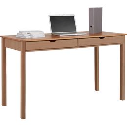 Schreibtisch Home Affaire "Gava", beige (natur, naturfarben), B:140cm H:80cm T:60cm, Tische, Schreibtisch, aus massiven Kiefernholz, mit praktischen Griffmulden, Breite 140 cm