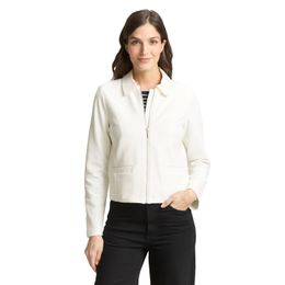Jackenblazer Tom Tailor, Damen, Gr. L, whisper wei&szlig;, Web, Obermaterial: 54% Baumwolle, 43% Polyester, 3% Elasthan, unifarben, regular fit taillenbedeckt, gerader Abschluss, Blazer Jackenblazer, mit Kragen
