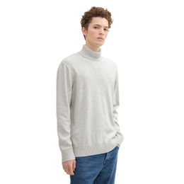 Rollkragenpullover Tom Tailor Denim, Herren, Gr. XXL, grau (light stone grau melange), Obermaterial: 100% Baumwolle, meliert, regular fit taillenbedeckt, ohne Ausschnitt, Rippb&uuml;ndchen, Pullover Rollkragenpullover, mit Logo Stickerei