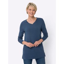 Longpullover Classic Basics "Longpullover", Damen, Gr. 56, blau (jeansblau), 100% Polyacryl, unifarben, Pullover Longpullover
