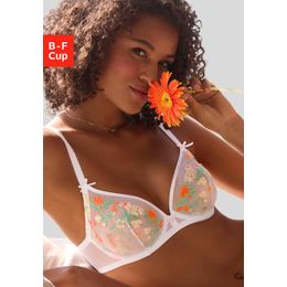 B&uuml;gel-BH Lascana, Damen, Gr. 90, Cup B, wei&szlig; (wei&szlig;, neon), Mesh, Obermaterial: 66% Polyamid, 32% Polyester, 2% Elasthan, BHs B&uuml;gel-BH, mit zarter Blumenstickerei und filigranen Accessoires, sexy Dessous