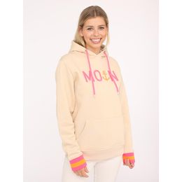 Hoodie Zwillingsherz "Rahel", Damen, Gr. M, beige, Sweatware, Obermaterial: 50% Baumwolle, 50% Polyester, Basic normal, ohne Ausschnitt, angesetztes B&uuml;ndchen, Sweatshirts Hoodie, Kontrastb&uuml;ndchen, K&auml;ngurutasche, Langarm, Kapuze, Kordelzug