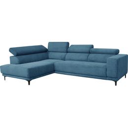 Ecksofa Alina "Hikari", blau (azurblau gct 46), B:302cm H:102cm T:210cm, Cord GCT (92% Polyester, 8% Nylon), Sofas, Ecksofa, wahlweise mit Sitzvorzug, in modernem Cordstoff, Breite 302 cm
