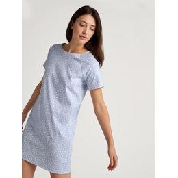 Nachthemd Calida "Favourites Sleep", Damen, Gr. XL (52/54), N-Gr, blau (harmony blau), Interlock, Obermaterial: 100% Baumwolle, gemustert, bequem kniefrei, Rundhals, Kleider Nachthemd, Pure Cotton, Interlock-Qualit&auml;t, Kurzarm, weich, bequem