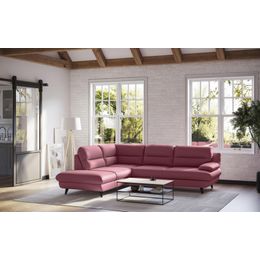 Ecksofa COTTA "Pike L-Form, B: 266 cm", rot, B:266cm H:90cm T:217cm, GEDECKTES RINDSLEDER, Sofas, Ecksofa, optional Bettfunktion & Bettkasten