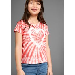 T-Shirt Kidsworld "Herz Batik", M&auml;dchen, Gr. 164/170, orange (aprikot), Single Jersey, Obermaterial: 100% Baumwolle, gerade taillenbedeckt, Rundhals, abgesteppte Kante, Shirts T-Shirt, Kurzarm, gerade Passform, vielseitig gemustert, Topseller