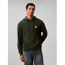 Kapuzensweatshirt Calvin Klein Jeans "400GSM TERRY BADGE HOODIE", Herren, Gr. L, sycamore, Sweatware, Obermaterial: 100% Baumwolle, l&auml;ssig geschnitten normal, Rundhals, eingesetzt Rippb&uuml;ndchen, Sweatshirts Kapuzensweatshirt, Mit Rundhalsausschnitt