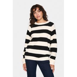 Strickpullover Saint Tropez "GarbieSZ", Damen, Gr. XL (42), schwarz (ice schwarz stripe), Strick, Obermaterial: 54% Polyester, 38% Polyamid, 5% Wolle, 3% Elasthan, gestreift, Rundhals, Pullover Strickpullover