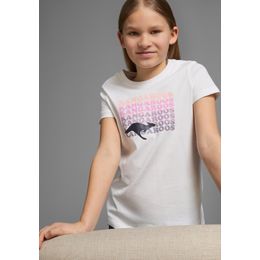 T-Shirt Kangaroos, M&auml;dchen, Gr. 152/158, beige (naturwei&szlig;), Jersey, Obermaterial: 100% Baumwolle, bedruckt, tailliert h&uuml;ftlang, Rundhals, abgesteppte Kante, Shirts T-Shirt, Kurzarm, taillierter Schnitt, mit Glitzerdruck, Topseller