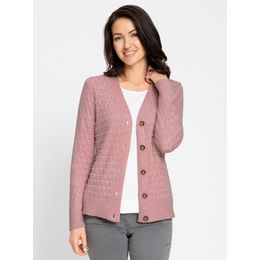 Strickjacke Inspirationen, Damen, Gr. 46, rosa (rosenquarz, meliert), 50% Viskose, 28% Polyester, 22% Polyamid, meliert, Strickjacken Strickjacke