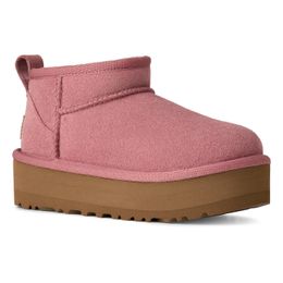 UGG Australia Schlupfboots UGG "KIDS' CLASSIC ULTRA MINI PLATFORM", M&auml;dchen, Gr. 6 (38), ros&eacute;, Veloursleder, Schuhe Schlupfboots, Plateaustiefel, Boots, Winterboots mit Plateau
