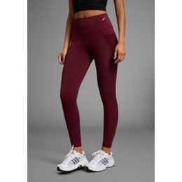 Funktionshose FAYN SPORTS "Push-up Lauf-Tights", Damen, Gr. 42, N-Gr, rot (bordeaux), Interlock, Obermaterial: 77% Polyester, 23% Elasthan, unifarben, schmal 7/8-L&auml;nge, Hosen Funktionshose, mit Taschen