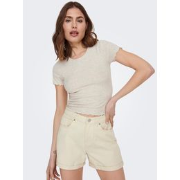 Rundhalsshirt Only "ONLEMMA S/S SHORT TOP NOOS JRS", Damen, Gr. S, grau (pumice stone), Jersey, Obermaterial: 65% Polyester, 30% Viskose, 5% Elasthan, unifarben, regular fit kurz, Rundhals, gewellter Abschluss, Shirts Rundhalsshirt, Rundhals, modisch, regular fit, gewellter Abschluss, unifarben