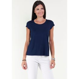 T-Shirt Seidel Moden, Damen, Gr. 48, blau (navy), Jersey, Obermaterial: 95% Viskose, 5% Elasthan, unifarben, figurumspielend h&uuml;ftlang, Rundhals, abgesteppte Kante, Shirts T-Shirt, mit Kappen&auml;rmel, MADE IN GERMANY