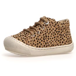 Lauflernschuh Naturino "COCOON PR.PONY", M&auml;dchen, Gr. 22, braun (braun, schwarz, leo), Veloursleder, gemustert, Schuhe Lauflernschuh, Babyschuh, Sneaker mit Animal-Print, Gr&ouml;&szlig;enschablone zum Download