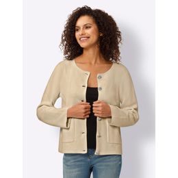 Strickjacke Heine, Damen, Gr. 44, beige (sand), 100% Baumwolle, unifarben, Strickjacken Strickjacke