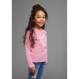 Langarmshirt Kangaroos "f&uuml;r kleine M&auml;dchen", M&auml;dchen, Gr. 104/110, rosa, Jersey, Obermaterial: 100% Baumwolle, bedruckt, Basic, Rundhals, Shirts Langarmshirt, s&uuml;&szlig;er Logo-Druck