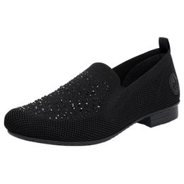 Slipper Rieker, Damen, Gr. 41, schwarz, Textil, Schuhe Slipper, Loafer, Business Schuh mit Strass-Steinchen verziert, Topseller